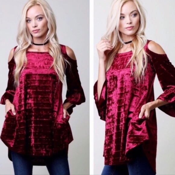 pinkbo_tique | Tops | Last Small Burgundy Velvet Top With Pockets ...